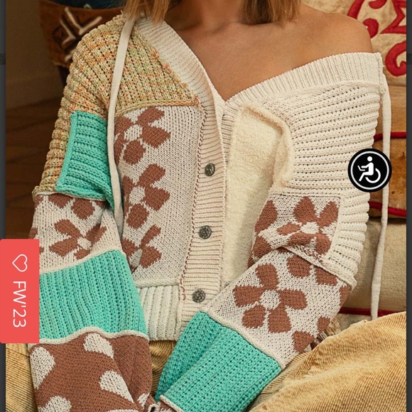 POL Clothing | Sweaters | Ivory Mint Multi Color Block Cardigan Hoodie ...